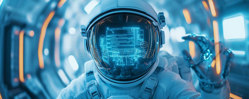 Zero Gravity Repair Technician Works in a Spacecraft Environment with ...