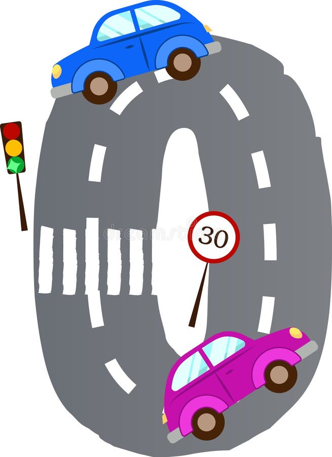 Zero Number with Road and Cars for Children Stock Vector - Illustration ...