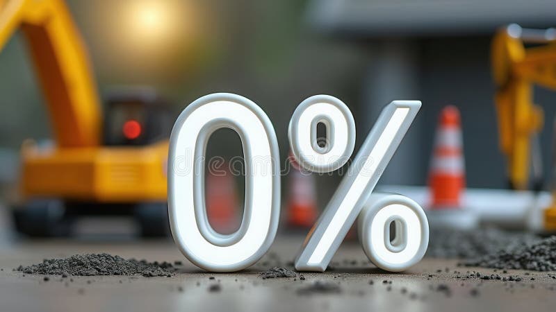 Zero Percent Interest Sign Displayed among Construction Site Tools and ...