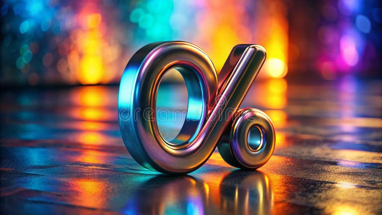 Zero Percent Symbol Abstract Metallic Reflection on a Dynamic Gradient ...