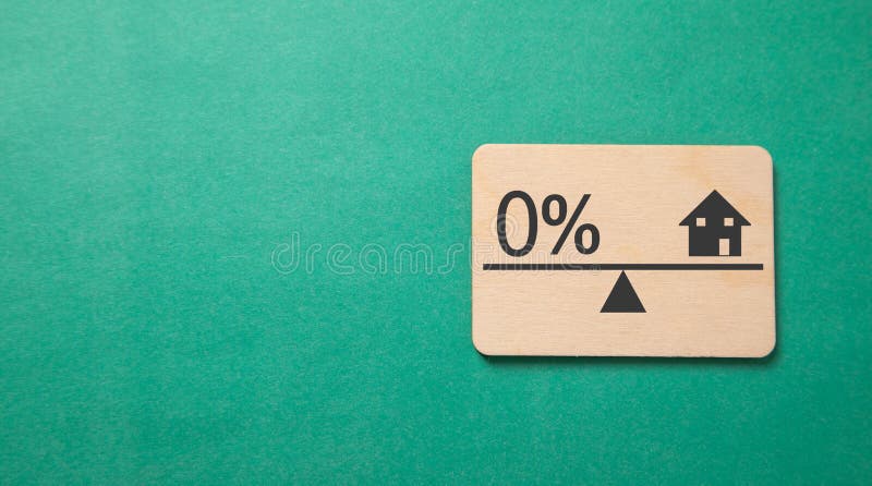 Zero Percent Symbol and House Model on Scales. Real Estate Stock ...