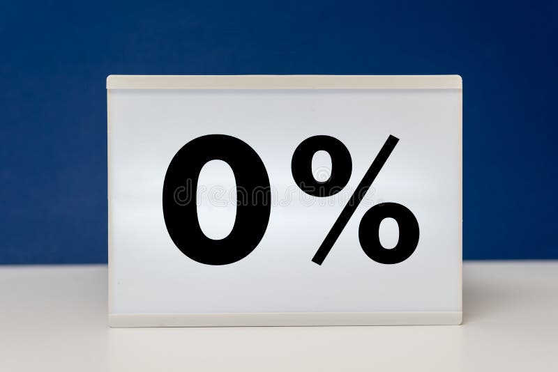 Zero Percent on White Box with Blue Background Stock Photo - Image of ...