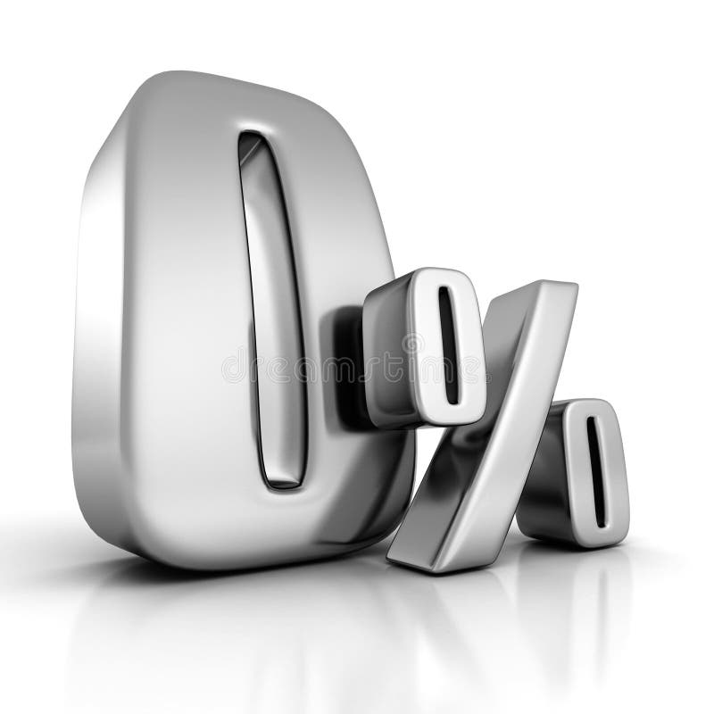 Zero Percents Discount Metallic Symbol on White Background Stock ...