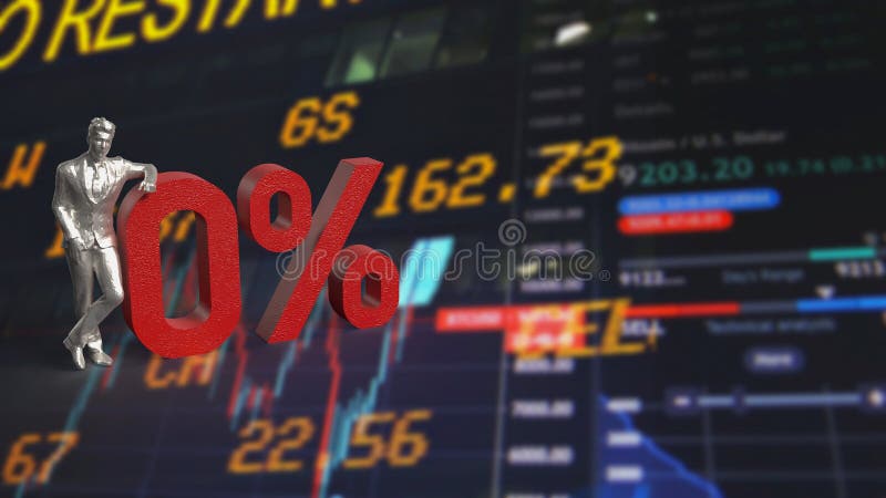 The Zero Red Percent and Man for Business Concept 3d Rendering Stock ...