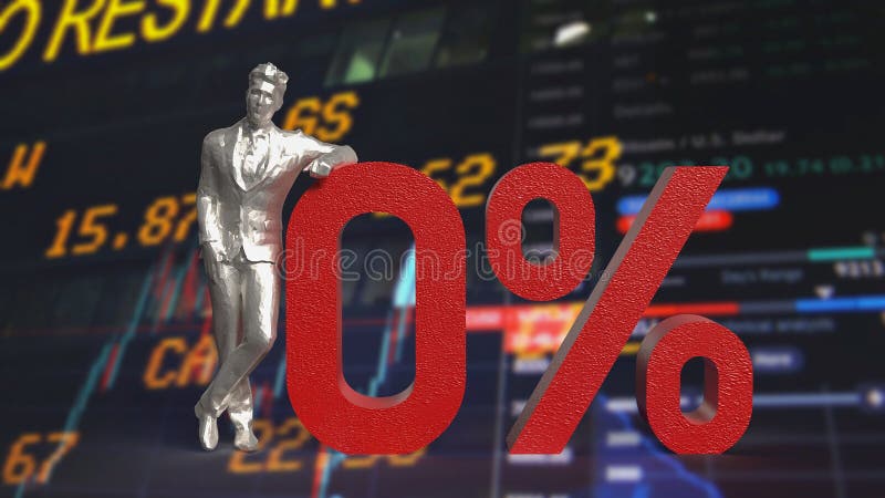The Zero Red Percent and Man for Business Concept 3d Rendering Stock ...