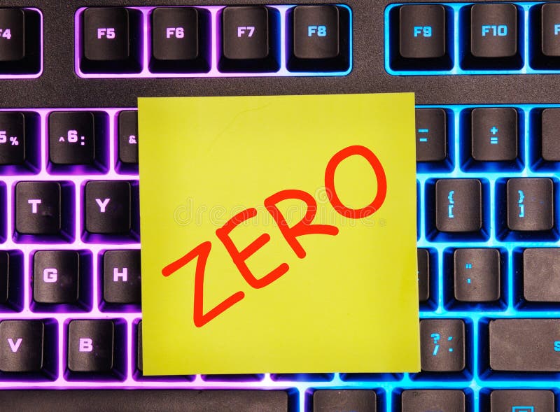 Zero Text on a Yellow Sticker on a Glowing Laptop Keyboard Stock Photo ...
