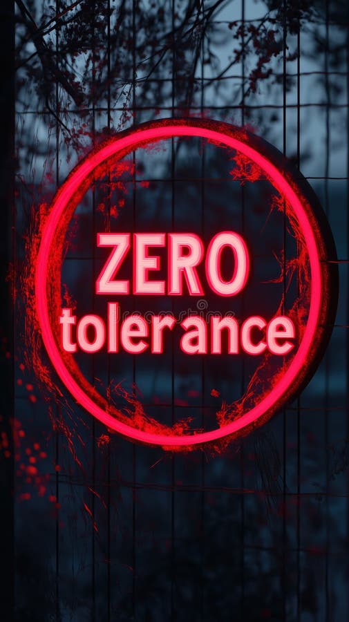 Zero Tolerance Neon Sign Glowing in Red Against Dark Background Stock ...