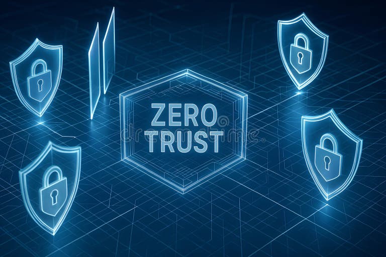 Zero Trust Cybersecurity Concept Featuring Shields and Lock Icons ...