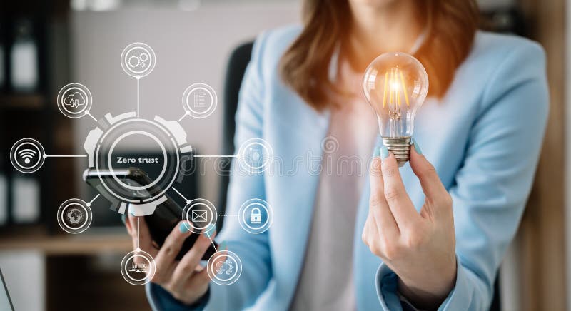 Zero Trust Security Concept Person Using Computer and Tablet with Zero ...