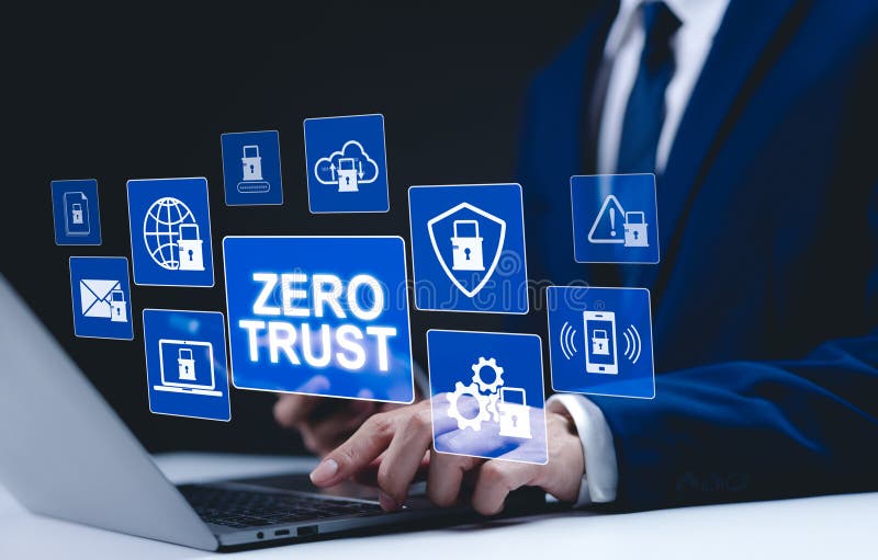 Zero Trust Security and Cyber Protection Concept. Businessman Use ...