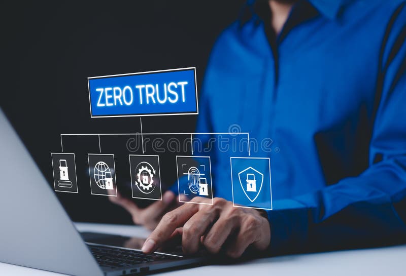 Zero Trust Security and Cyber Protection Concept. Businessman Use ...