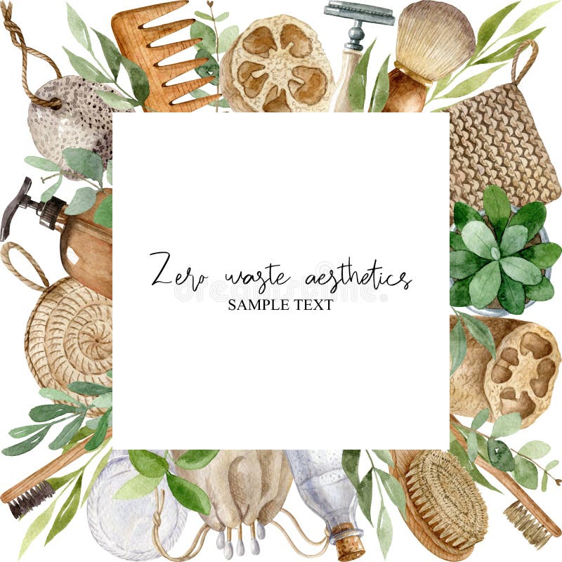 Zero Waste Aesthetics-watercolor Isolated Outer Square Frame Stock ...