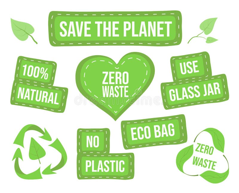 Zero Waste Collection. Eco Concept, No Trash Life. Set of Signs and ...