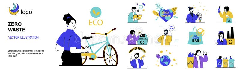 Zero Waste Concept with Character Situations Collection. Bundle of ...
