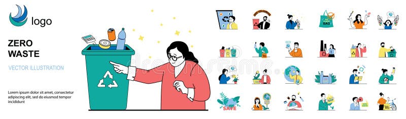 Zero Waste Concept with Character Situations Mega Set. Vector ...