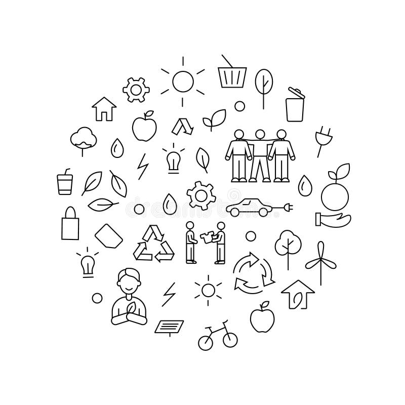Zero Waste Concept Circle Layout with Outline Icons. Green Earth Design ...