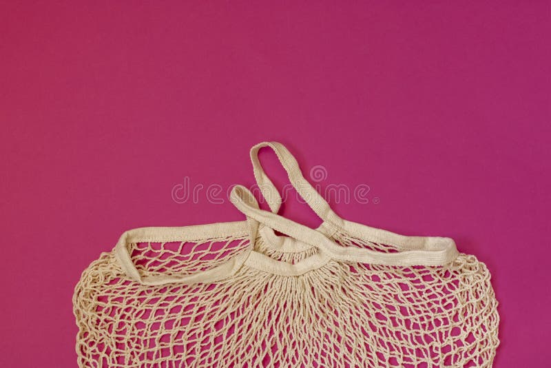 Empty Reusable Eco Shopping Bag on a Pink Background. String Bag for ...