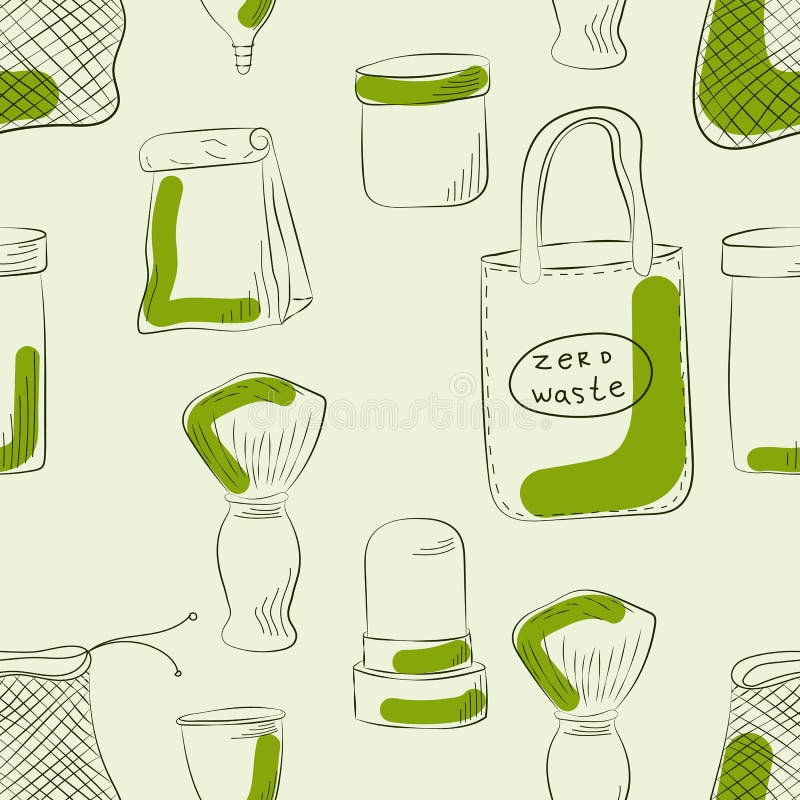 Zero Waste Concept. Hand Drawn Elements of Zero Waste Life. Seamless Pattern. Vector ...
