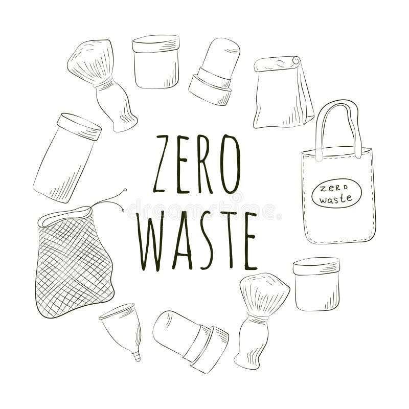 Zero Waste Concept Hand Drawn Elements of Zero Waste Life. Vector ...