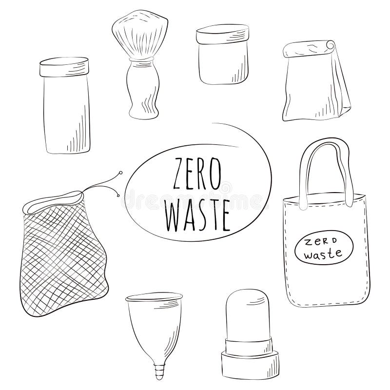 Zero Waste Concept. Hand Drawn Elements of Zero Waste Life. Vector ...