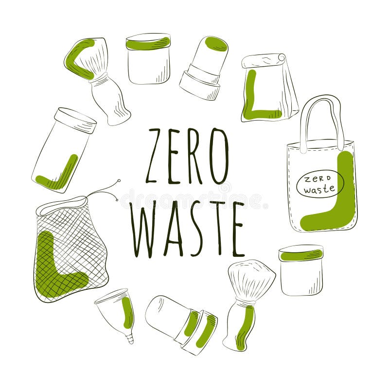 Zero Waste Concept Hand Drawn Elements of Zero Waste Life. Vector ...