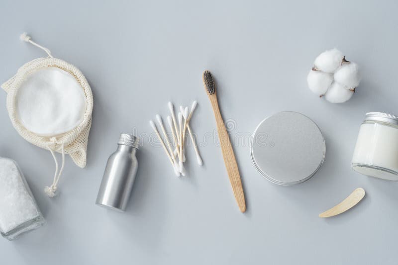 Zero Waste Concept. Metallic Bottle and Can, Reusable Cotton Rounds ...