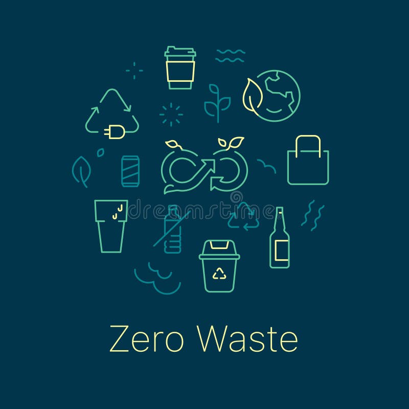 Zero Waste Concept Vector Illustration. Line Art Style Background ...