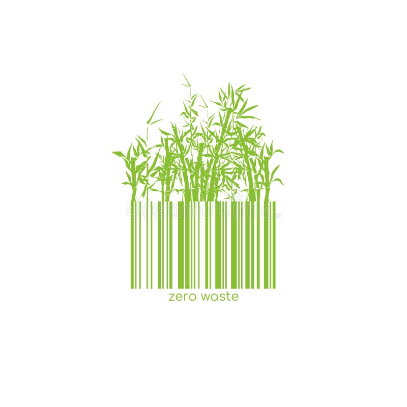 Zero Waste Conceptual Logotype with Barcode Bamboo Green Plant. Vector ...