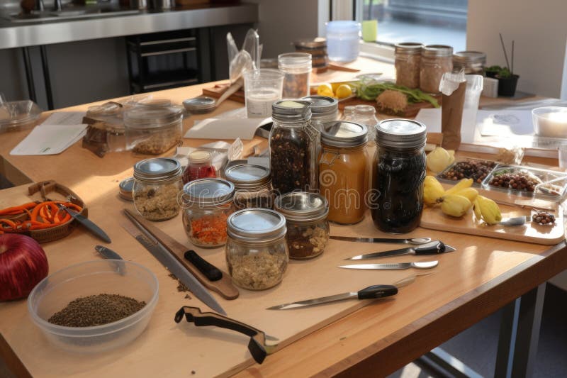 Zero-waste Cooking Demonstration, with Ingredients and Tools in Clear ...