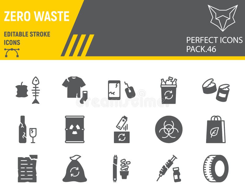 Zero Waste Glyph Icon Set, Recycle Collection, Vector Graphics, Logo ...