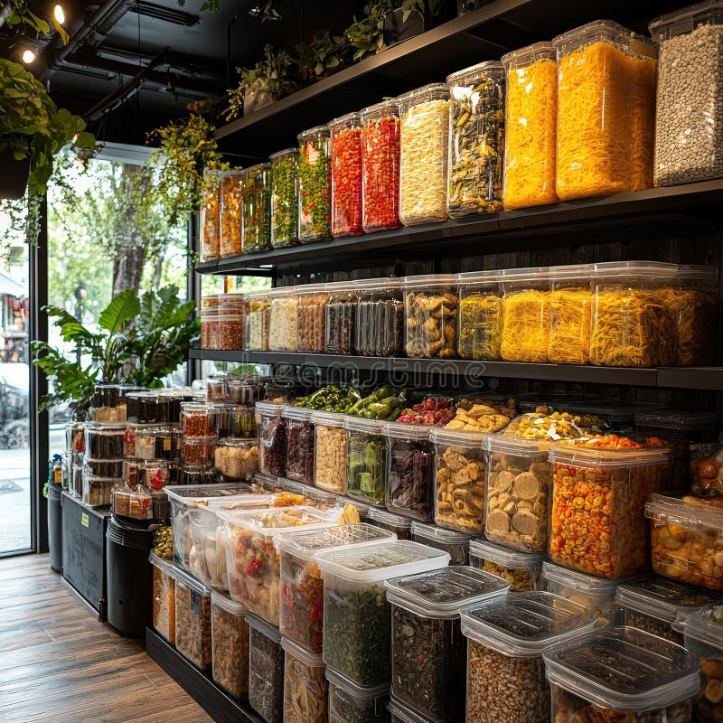 A Zero-waste Grocery Store with Bulk Bins and Reusable Containers Stock ...