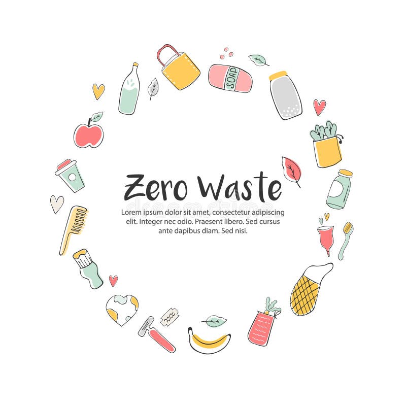 Zero Waste Hand Drawn Illustration with Eco Icons Stock Vector ...
