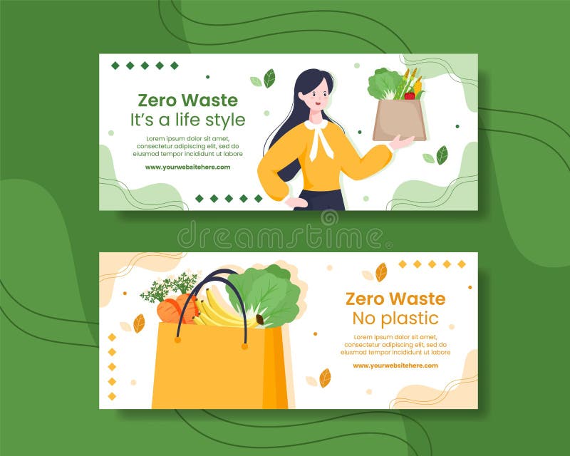 Zero Waste Horizontal Banner Template Hand Drawn Cartoon Flat ...