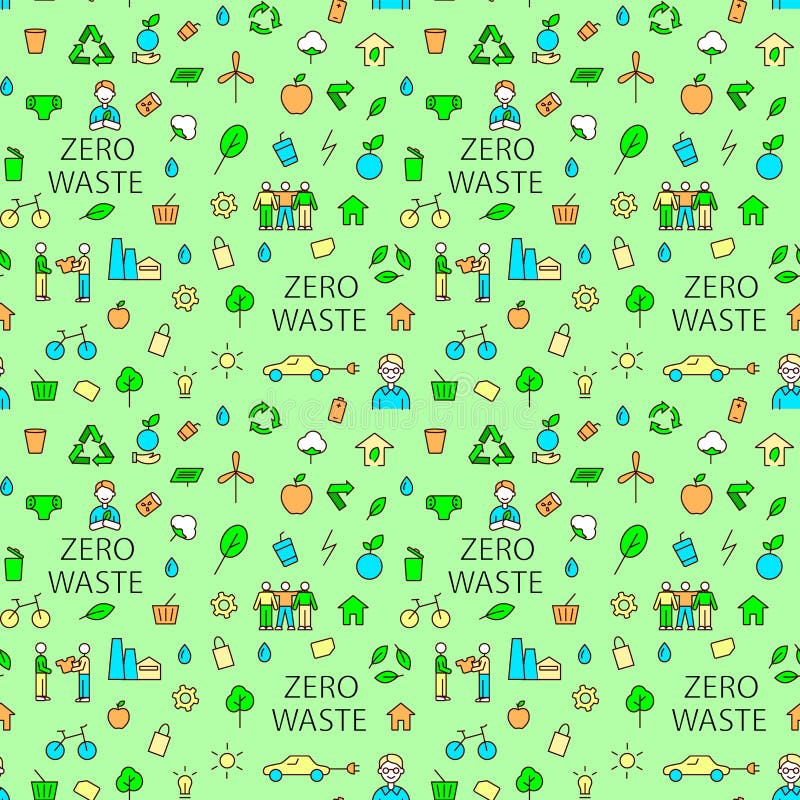 Zero Waste Idea Vector Color Icon. Conceptual Seamless Pattern with ...