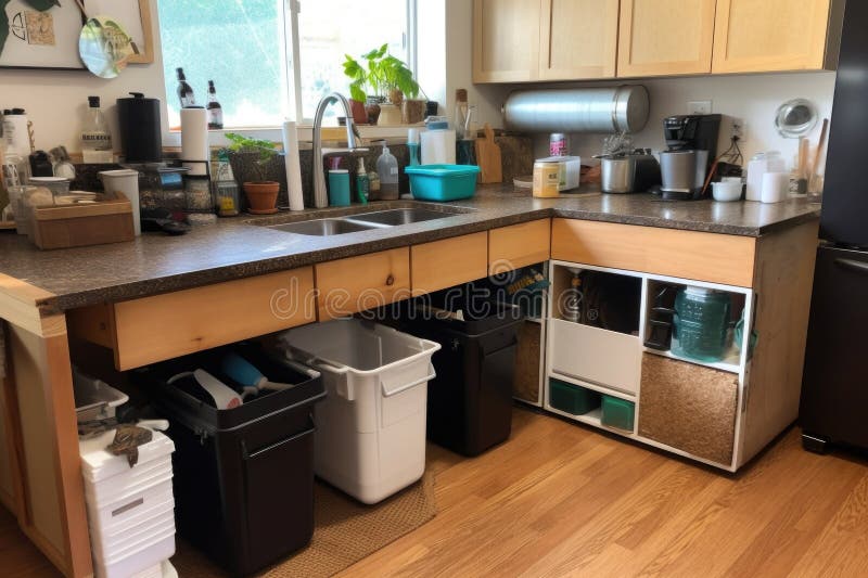 Zero-waste Kitchen, with Compost Bin and Recycling Containers Visible ...