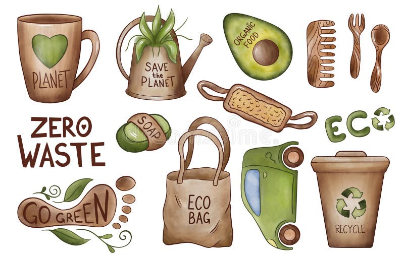 Zero Waste Lifestyle Isolated Objects with Lettering. Ecological ...