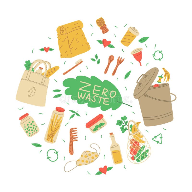 Zero Waste Lifestyle Round Composition Flat Style, Vector Illustration Stock Vector ...