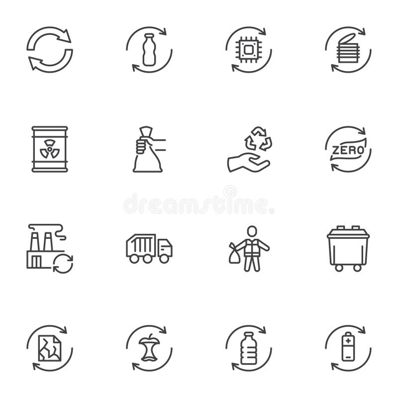 Zero waste line icons set stock illustration. Illustration of garbage ...