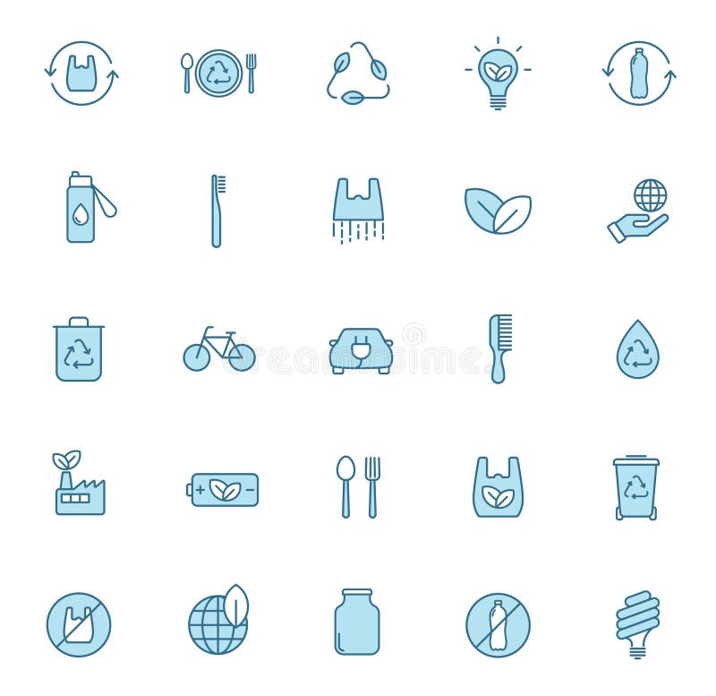 Zero Waste Line Vector Icons in Two Colors Stock Vector - Illustration ...