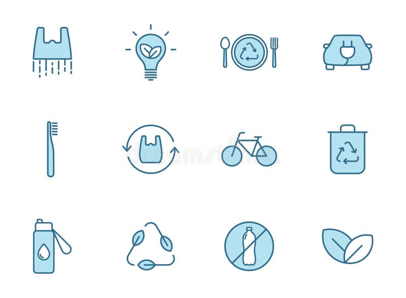 Zero Waste Line Vector Icons in Two Colors Stock Vector - Illustration ...