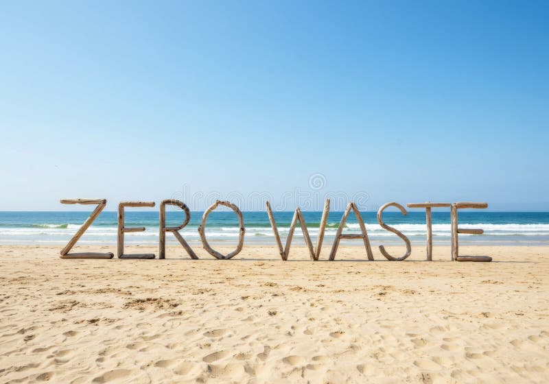 Zero Waste Message on Sandy Beach Stock Illustration - Illustration of ...
