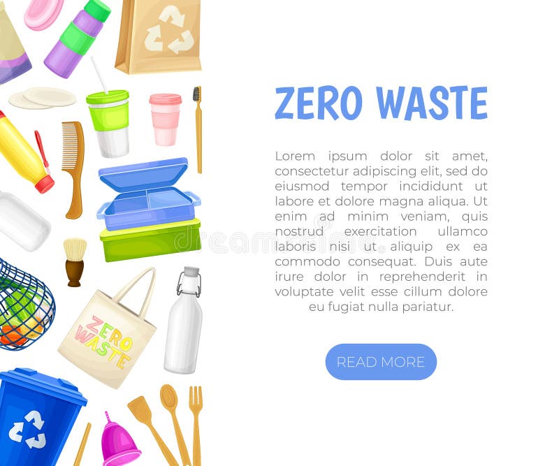 Zero Waste Object and Reusable Product Banner Design Vector Template ...