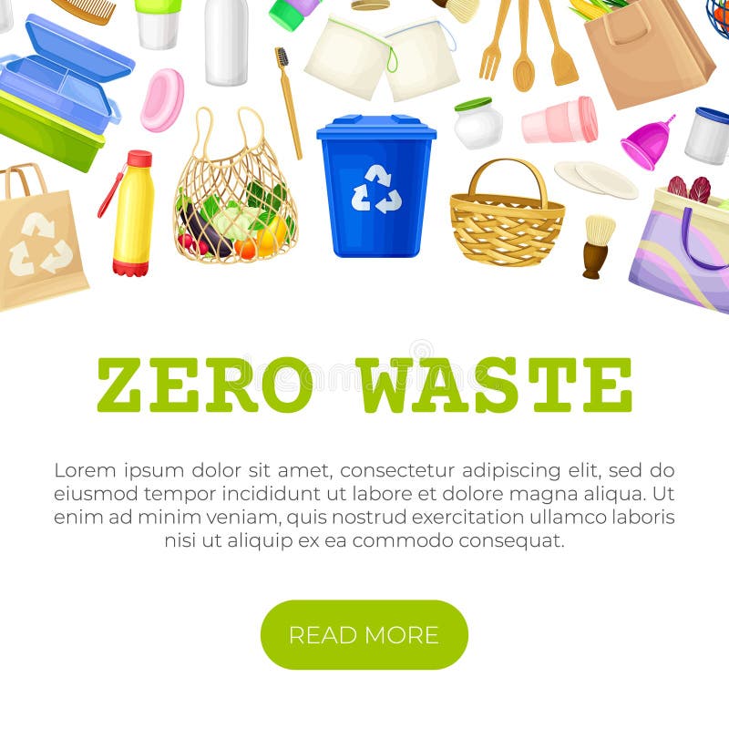 Zero Waste Object and Reusable Product Banner Design Vector Template ...