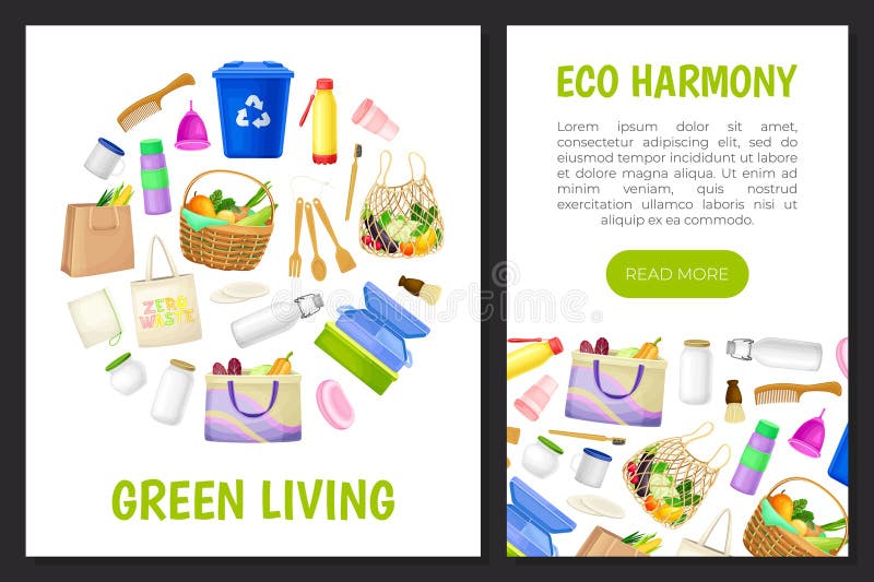 Zero Waste Object and Reusable Product Banner Design Vector Template ...