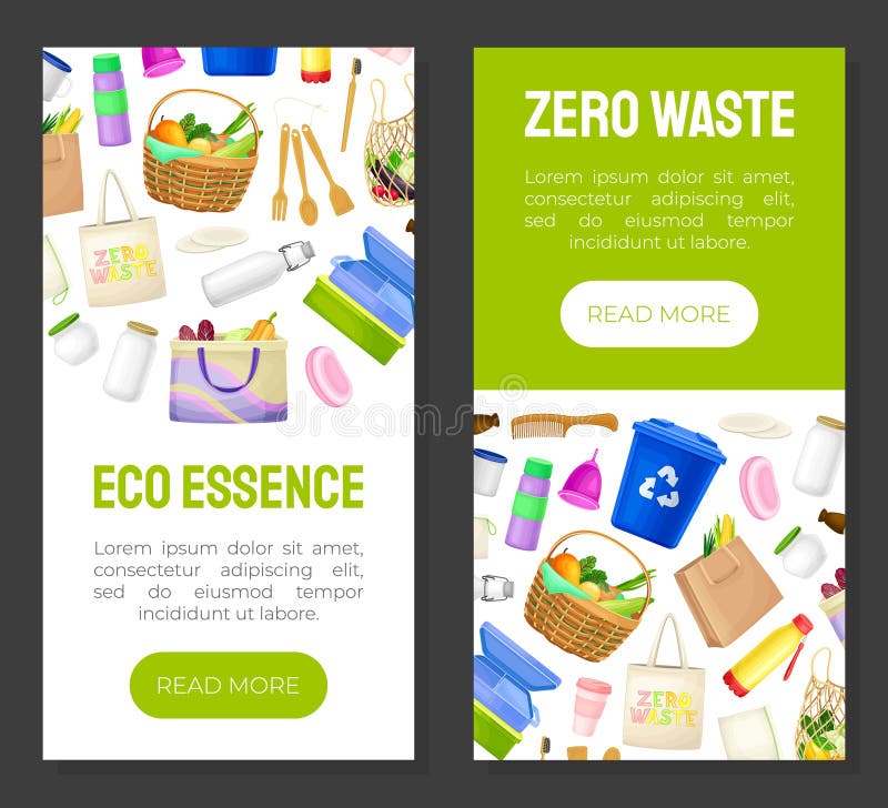 Zero Waste Object and Reusable Product Banner Design Vector Template ...