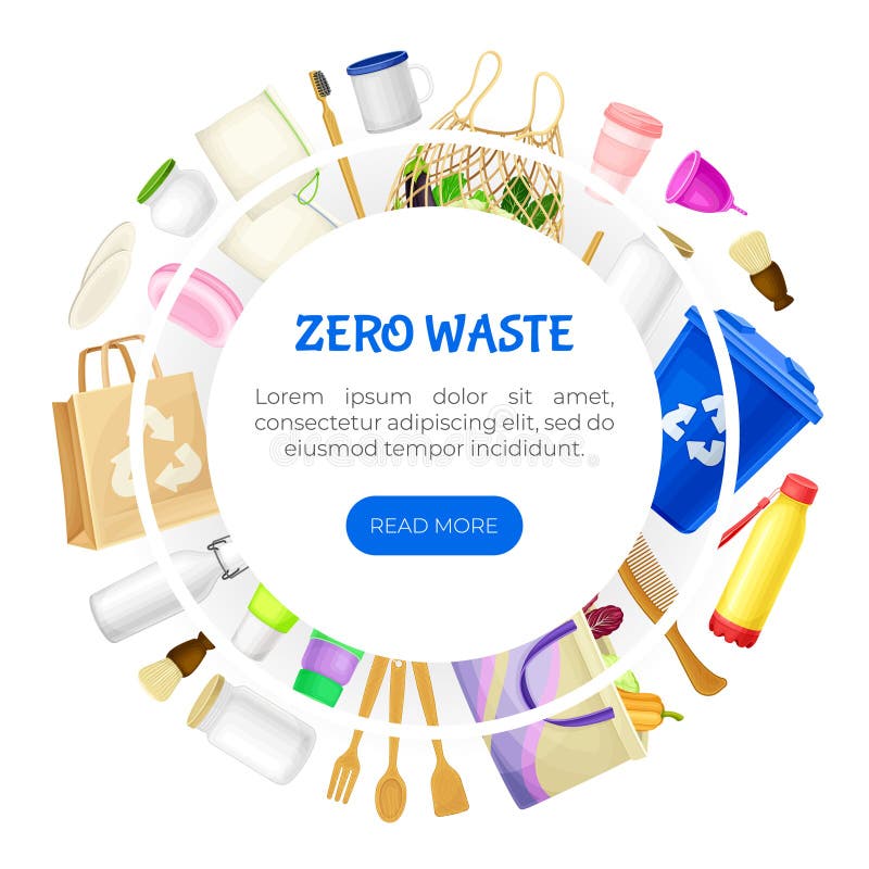 Zero Waste Object and Reusable Product Banner Design Vector Template ...