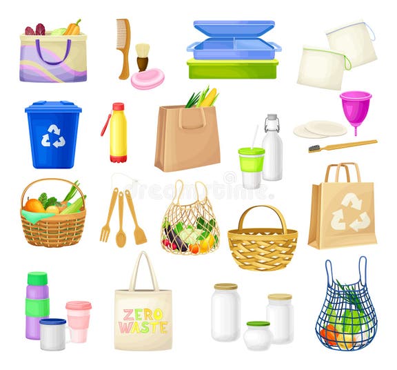 Zero Waste Object and Reusable Product Vector Set Stock Vector ...