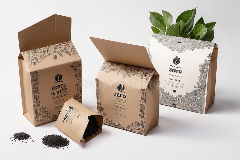 Zero Waste Packaging Design with Organic Fabric and Black Seeds Stock ...
