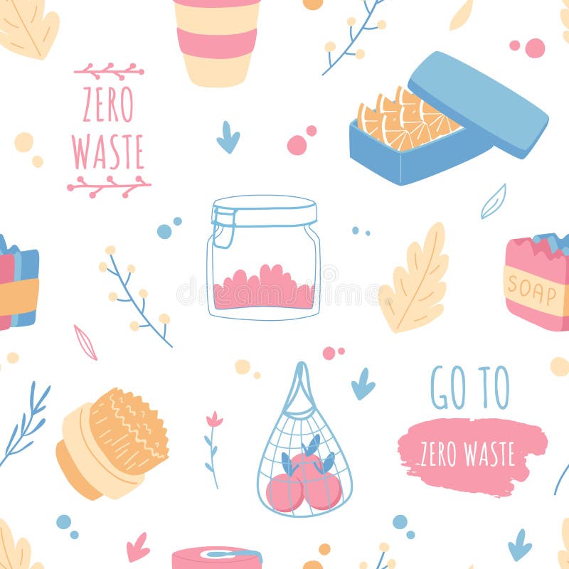 Zero Waste Pattern. Household Objects. Food and Drinks. Stock Vector ...