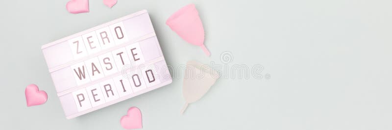 Zero Waste Period. Banner with Lightbox with Letters and Menstrual Cups ...